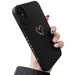 Qokey for iPhone X Case,iPhone Xs Case 5.8" Side&Back Cute Plated Love Heart with Anti-Fall Lens Cameras Cover Protection Soft TPU Shockproof Anti-Fingerprint Phone Cases for Women Girls Men,Black