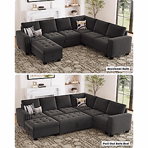 Belffin Pull Out Sofa Bed Module Part for Modular Sectional Sleeper Sofa Armless Loveseat with Pull Out Bed for Sectional Couch Grey