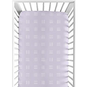 Sweet Jojo Designs Lavender Purple Boho Mudcloth Girl Fitted Crib Sheet Baby or Toddler Bed Nursery - Light Lilac and White Bohemian Woodland Tribal Southwest Mud Cloth Hatch Triple Line Shabby Chic