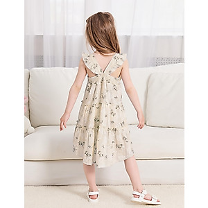 Hipea Toddler Girl Dress Ruffle Halter Floral Princess Dress Summer Beach Bohemian Casual Sundress Toddler Dress Apricot 5-6Years