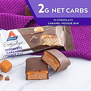 Atkins Endulge Chocolate Caramel Mousse Bar, Dessert Favorite, 1g Sugar, High in Fiber, 5 Count
