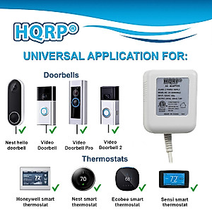 HQRP C Wire Adapter 24V AC Transformer Compatible with Ecobee Nest Honeywell Emerson Ecobee4 Smart WiFi Thermostat, 25ft Cable, White, ETL Listed