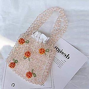 Abvokury YIFEI Women Orange Colored Transparent Flower Beaded Acrylic Shoulderbag Evening Bags for Wedding Party