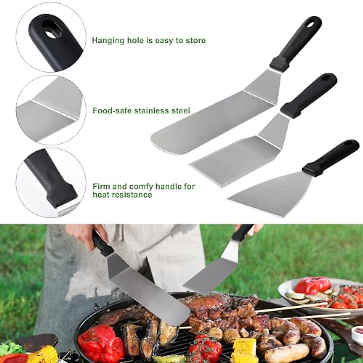 CEWOR 19pcs Flat Top Grill Accessories, Griddle Accessories Kit for Blackstone and Camp Chef, Professional Grilling Accessories, Grill Spatula Set with Enlarged Spatulas, Basting Cover for BBQ
