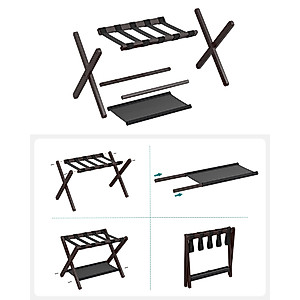 SONGMICS Luggage Rack, Wood Luggage Rack for Guest Room, Folding Suitcase Stand, for Hotel, Bedroom, Heavy-Duty, Holds up to 121 lb, Expresso and Black URLR006R01