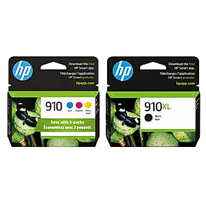 HP 910 | 3 Ink Cartridges | Cyan, Magenta, Yellow | 3YL58AN, 3YL59AN, 3YL60AN & 910XL | Ink Cartridge | Black | 3YL65AN