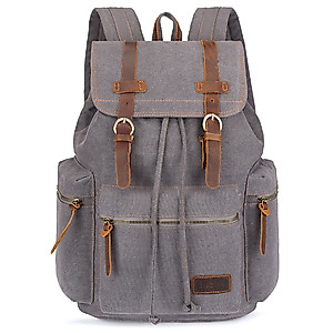 Bluboon Vintage Backpack Leather Trim Casual Bookbag Men Women Laptop Travel Rucksack