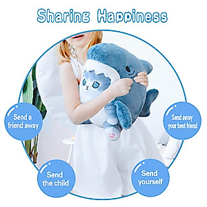 eoxoe Kawaii Shark Cat Plush Toy Stuffed Animal Doll, Cute Soft Pillow Stress Release Hugs Toys Christmas Halloween Birthday Gifts for Kids Boys Girl Best Gift (Blue - Grey,9 inch)