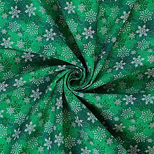 Mook Fabrics Cotton 2024 Christmas Snowflakes, Green Cut by The Yard
