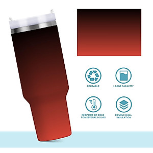 MCHIVER Black Red Gradient 30 oz Tumbler with Handle and Straw Stainless Steel Vacuum Water Bottle Leak-proof Travel Coffee Mug Insulated Cup for Car Office Home