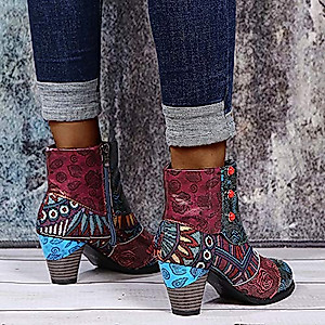 justHIGH Women's Closed Round Toe Suqare Heels Zipper Short Booties Chunky Ankle Bootie Shoes