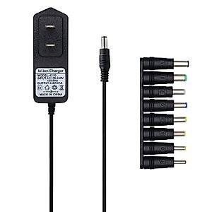 EIKS Universal AC/DC 4.2V 1A Power Adapter Wall Charger for 18650 Battery LED Strip Shaver Groomer Clipper, with 8 Selectable Tips (4.2V-1A)