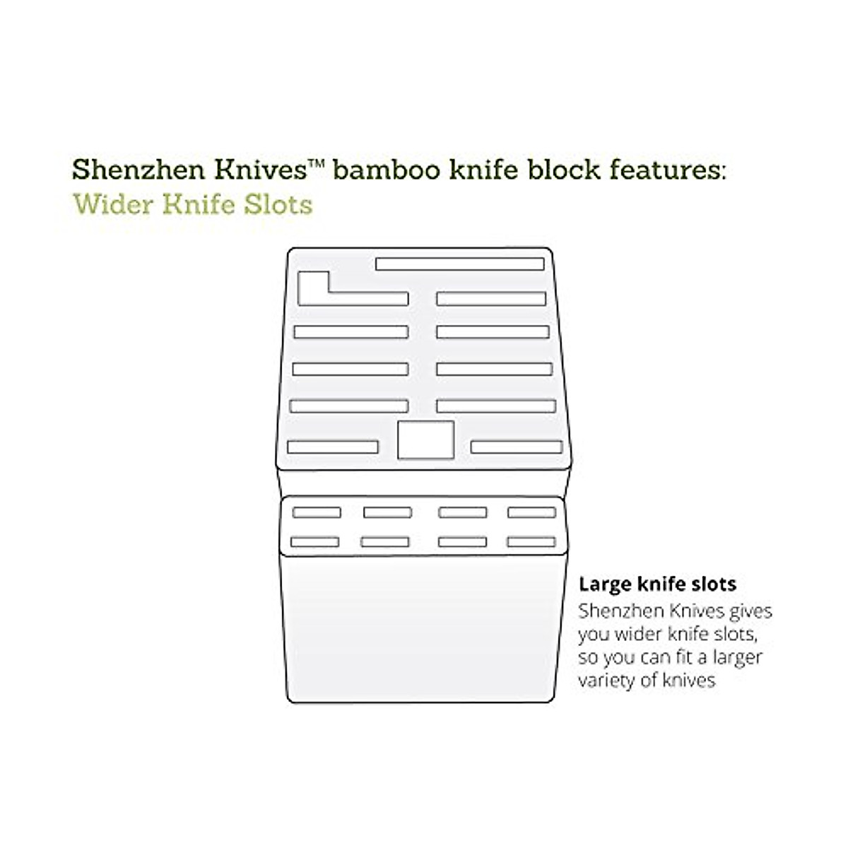 20 Slot Universal Knife Block: Shenzhen Knives Large Bamboo Wood Knife Block without Knives - Countertop Butcher Block Knife Holder and Organizer with Wide Slots for Easy Kitchen Knife Storage