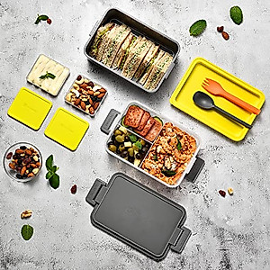 linoroso 2 PCS Stackable Bento Box Adult Lunch Box | Meet All You On-the-Go Needs for Food, Salad and Snack Box, Premium Bento Lunch Box for Adults Include Utensil Set, Dressing Containers