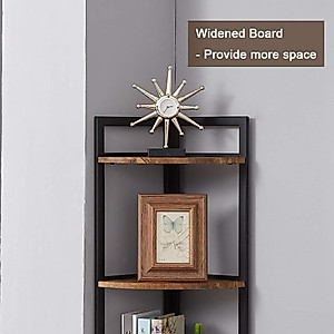 SUPERJARE Corner Shelf, Industrial 5-Tier Wall Corner Bookshelf with Metal Frame, Corner Shelf Stand Display Plant Flower, Corner Bookcase for Home, Office, Kitchen - Rustic Brown