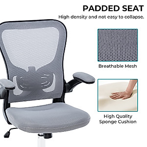 Hramk Ergonomic Office Drafting Desk Chair with Flip up Arms, Mesh Back Tall Office Chair with Adjustable Lumbar Support and Foot Ring (Nylon Wheelbase, Grey)