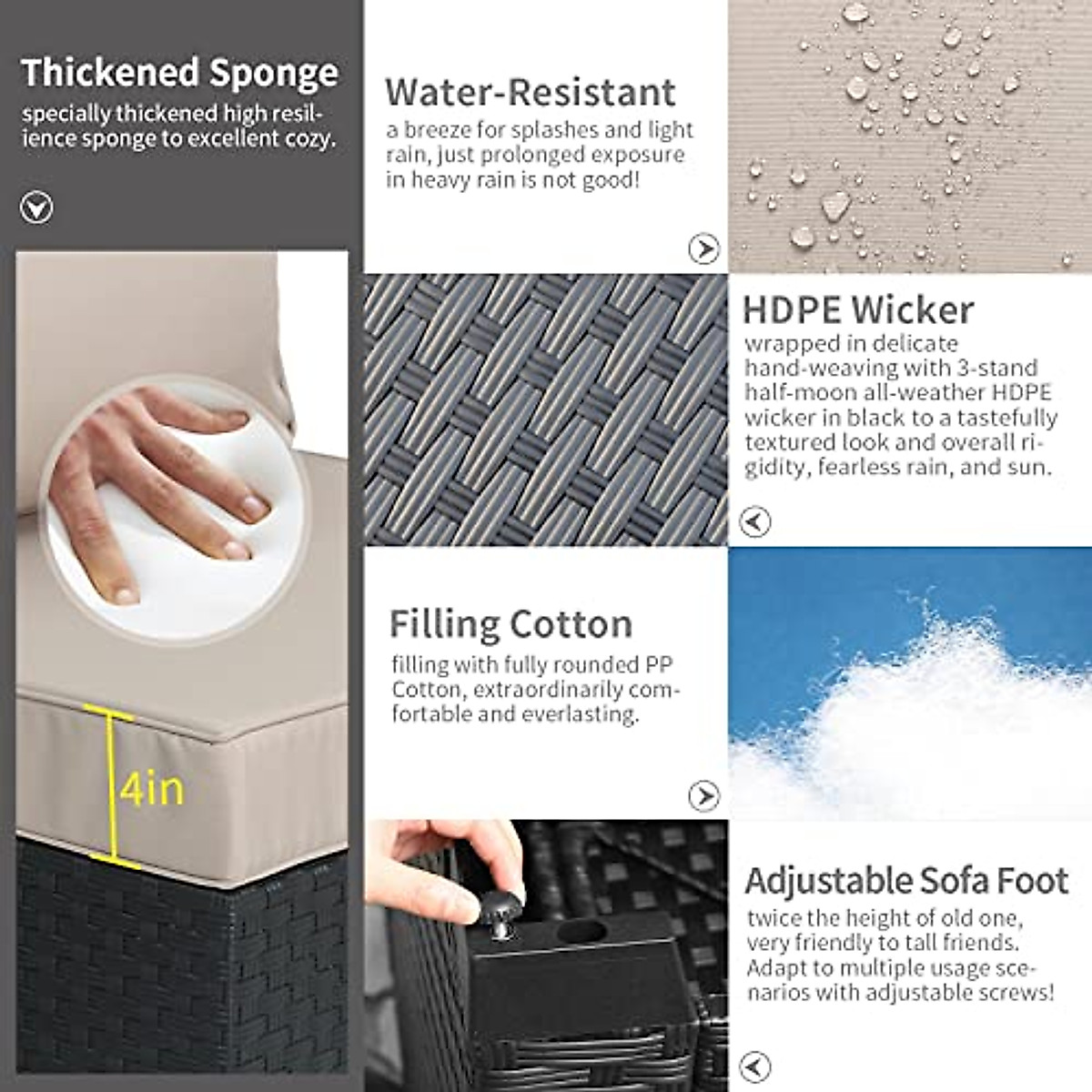 Rattaner Outdoor Furniture Set 3 Pieces Wicker Patio Furniture Outdoor Sectional Patio Couch Outdoor Coffee Table with Storage All-Weather No-Slip Cushions Waterproof Covers, Khaki