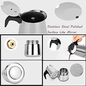Beminh Espresso Coffee Maker Pot Stovetop Moka Coffee Pot Stainless Steel Latte Percolator with Bonus Scoop,for Home Office (4 cups/200ml)