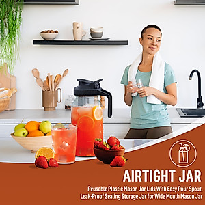 Ucraft Kitchen Glass Pitcher with Lid - 2 Quart (64oz) - wide mouth Mason Jar Water Jug, Airtight & Leak-proof jar, Heavy duty glass container for Cold Brew Iced Coffee, milk, Tea, and Ice Juices