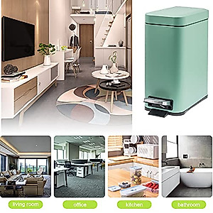 M-Aimee 1.3 Gallon Slim Small Trash Can with Lid Soft Close, Stainless Steel Garbage Can for Bathroom Bedroom Office, Rectangular Step Trash Bin with Removable Inner Waste Basket (Green)