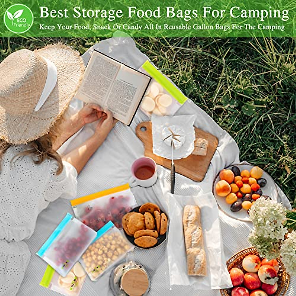 12 Pcs Reusable Storage Bags, Reusable Food Storage Bags, Reusable Freezer Bags Food Container, Stand Up Extra Thick Leakproof Reusable food Bags(Gallon Bags+Sandwich Bags+Snack Bags)