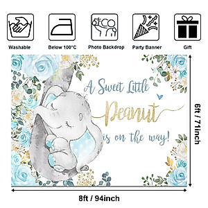 Avezano Boy Elephant Baby Shower Backdrop Blue Floral Rpse Jungle Elephant Baby Shower Background Vinyl Blue and Gold Elephant Baby Shower Party Decorations Backdrops for Boys (8x6)