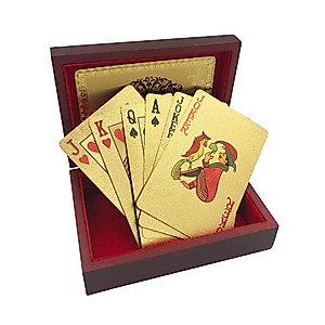 Yuanhe Gold Deck of Cards - Waterproof Playing Cards Luxury Playing Cards with Wooden Gift Box,Great for Poker Cards Game, Game Nights and Casino Party