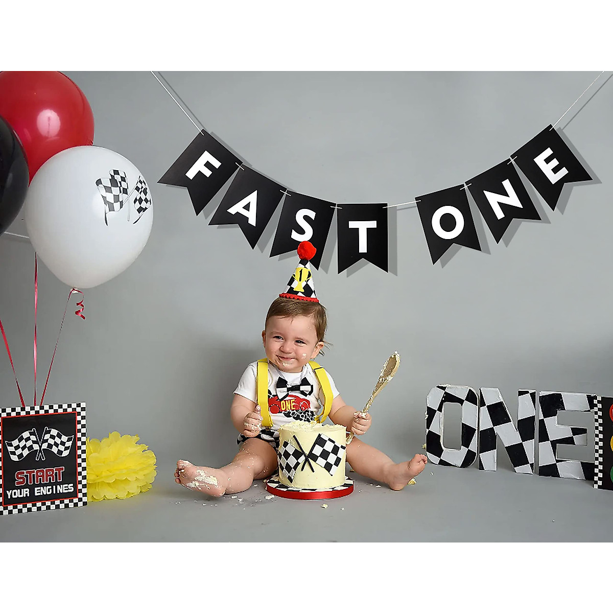Fast One Banner - Fast One Car Birthday Party, Fast One Flag Banner, First Birthday Party, Vroom Car Party, Fast One Party Decoration