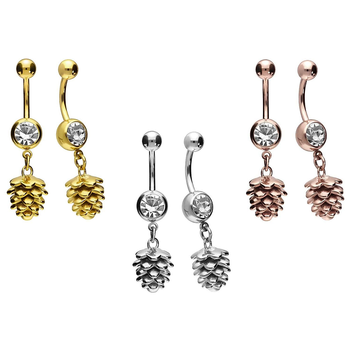 PIERCINGLINE surgical steel belly button piercing with pine cone design - Bananabell Piercing in Silver-colored