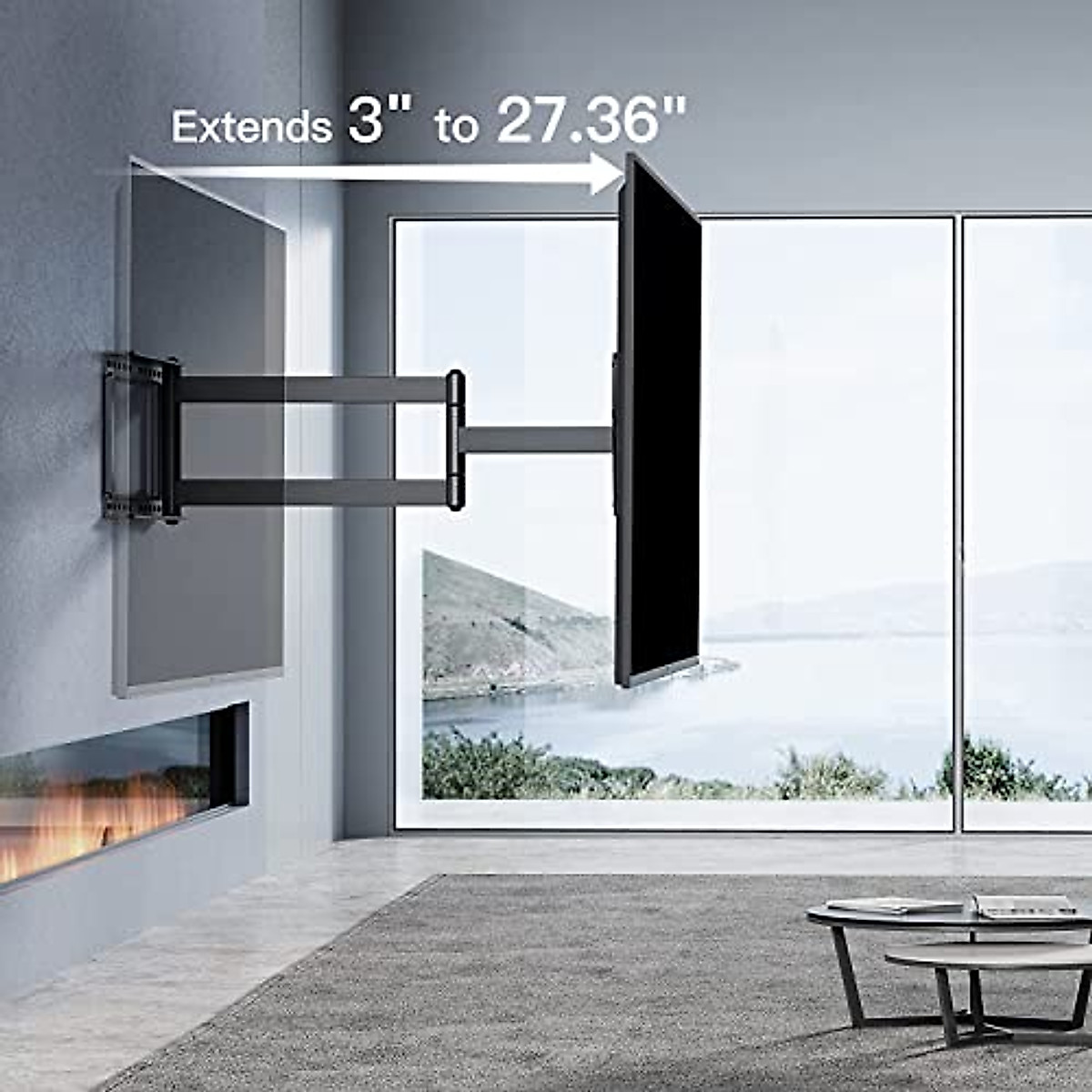 Full Motion TV Wall Mount for 37-75 inch OLED Flat/Curved TVs with VESA 600x400mm, Articulating Corner TV Bracket Swivel & Tilt, 27.36 inch Extension, Holds TVs up to 110lbs, 16" Wood Stud, PSXLF03