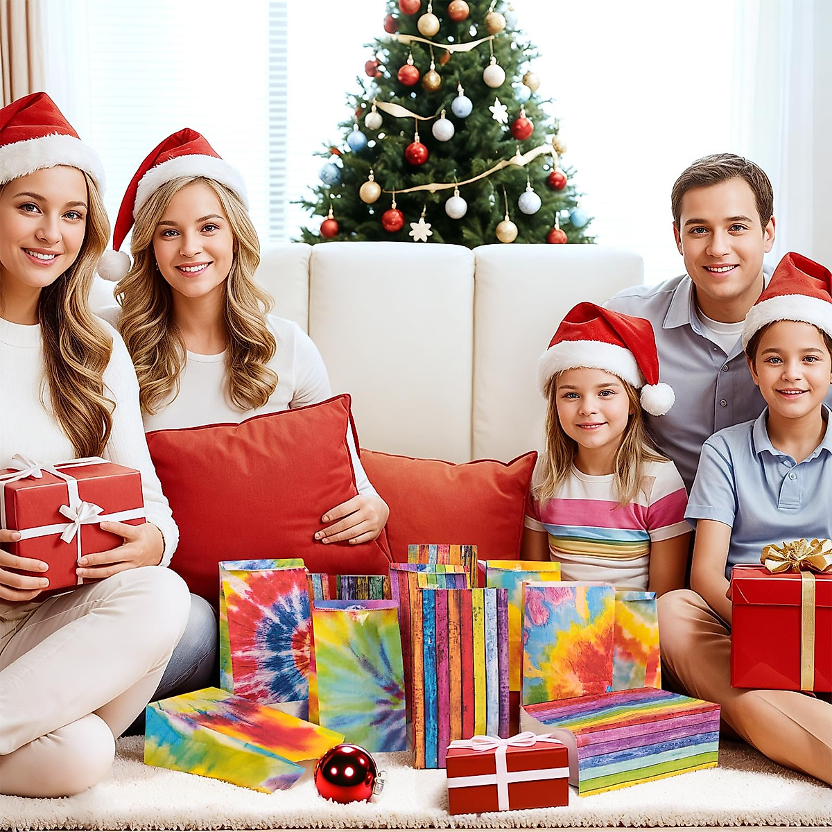 VGOODALL 54PCS Party Favor Bags, Treat Bags Goodie Bags Tie Dye Gift Bags for Kids Birthday Party Retro Party Decorations 6 Designs