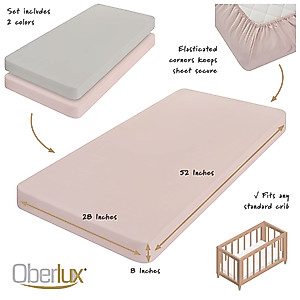 OBERLUX Crib Bedding Set for Girls- 4-Piece Baby Nursery Bedding Crib Set; Geometric, Rose Gold, Powder Pink & Marble | Precious Collection
