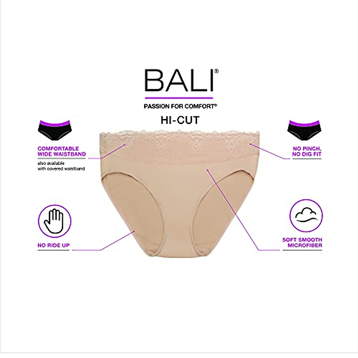 Bali Women's Hi-Cut Panties, High-Waisted Smoothing Panty, High-Cut Brief Underwear for Women, Comfortable Underpants, Sheer Pale Pink, Medium