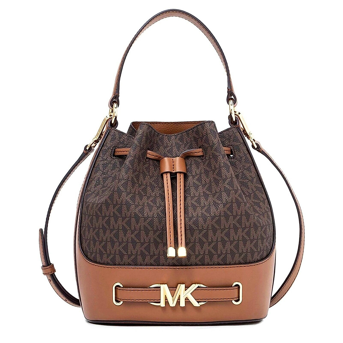 Michael Kors Reed Medium Belt Bucket Crossbody Handbag Brown MK Signature