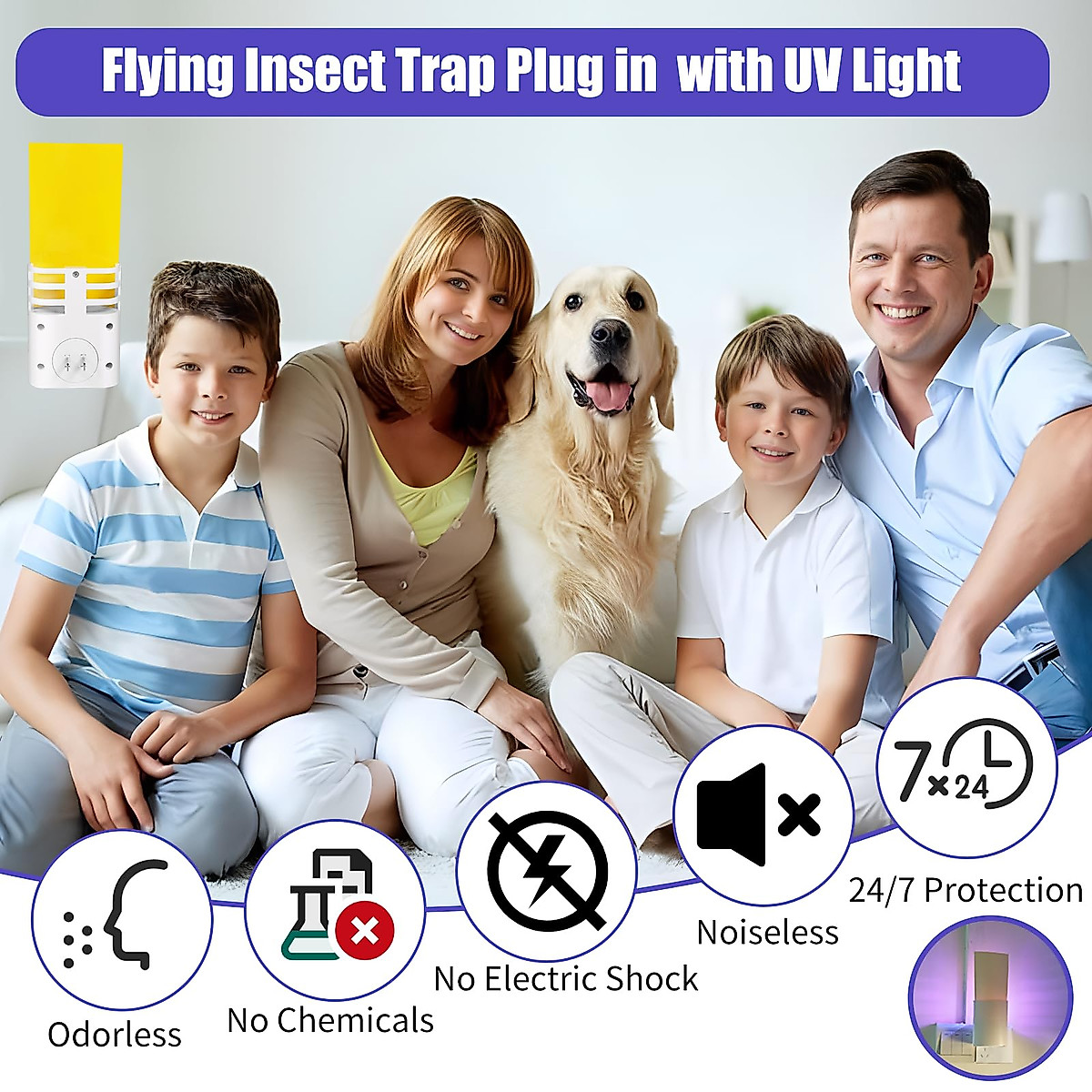 2 Packs Fly Traps Indoor for Home Plug in Bug Catcher Indoor with 20 Sticky Glue Card Refills and Plug in UV Bug Light, Mosquito Trap for Gnats Moths Mosquitos Flies