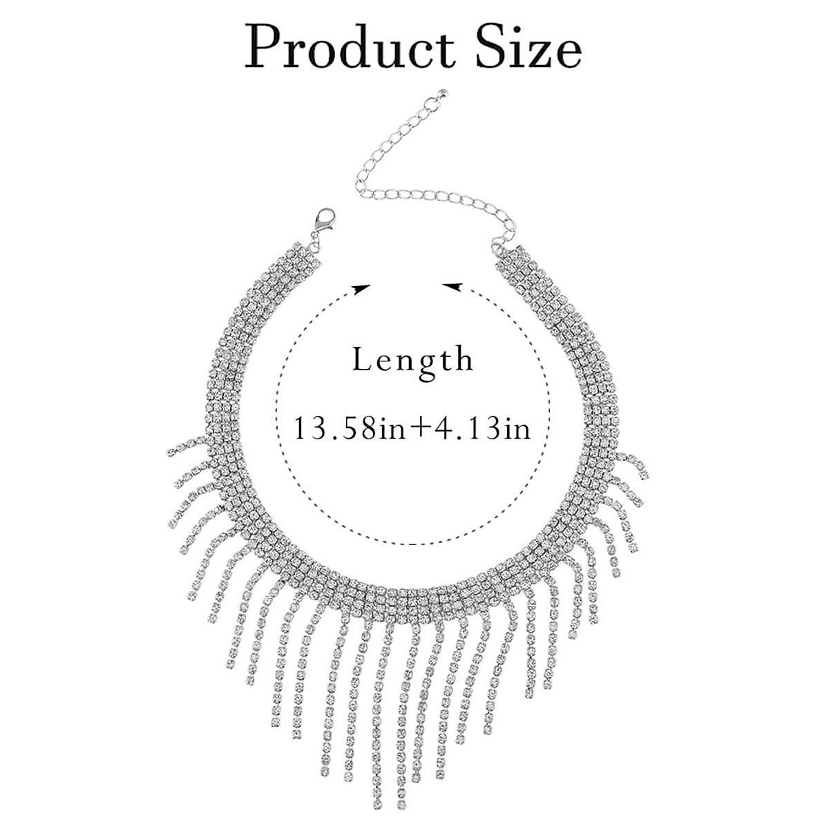 Sixexey Rhinestone Choker Necklaces Silver Neck Chain Sparkly Tassel Necklace Dainty Party Prom Necklace Jewelry for Women