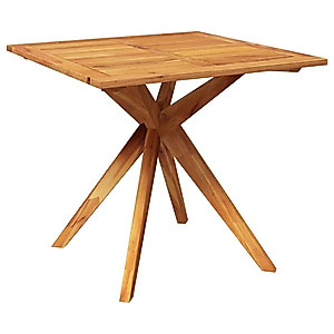 vidaXL Solid Acacia Wood Patio Table - Square Outdoor Furniture, Brown, Easy Assembly, Stable Frame, Size 33.5"x33.5"x29.5"