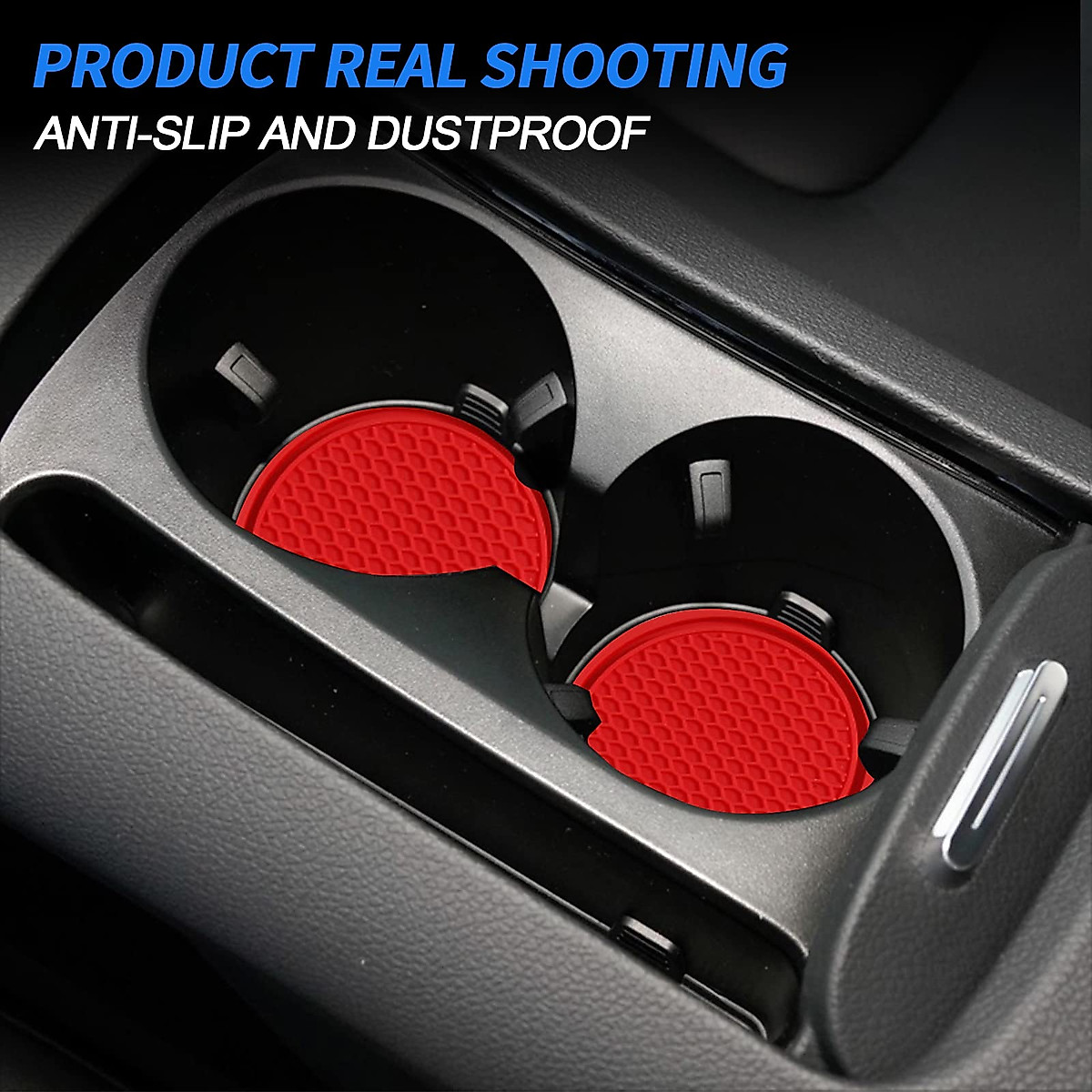 Yonwait 4 Pack Anti Slip Car Cup Coaster, Embedded in Ornaments, Fit for Most Models (Red)
