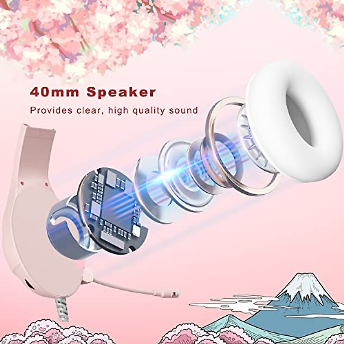 Anivia Pink Gaming Headset PS5 Headphones with Microphones Noise Canceling Headsets for Xbox one Laptop PC Mac