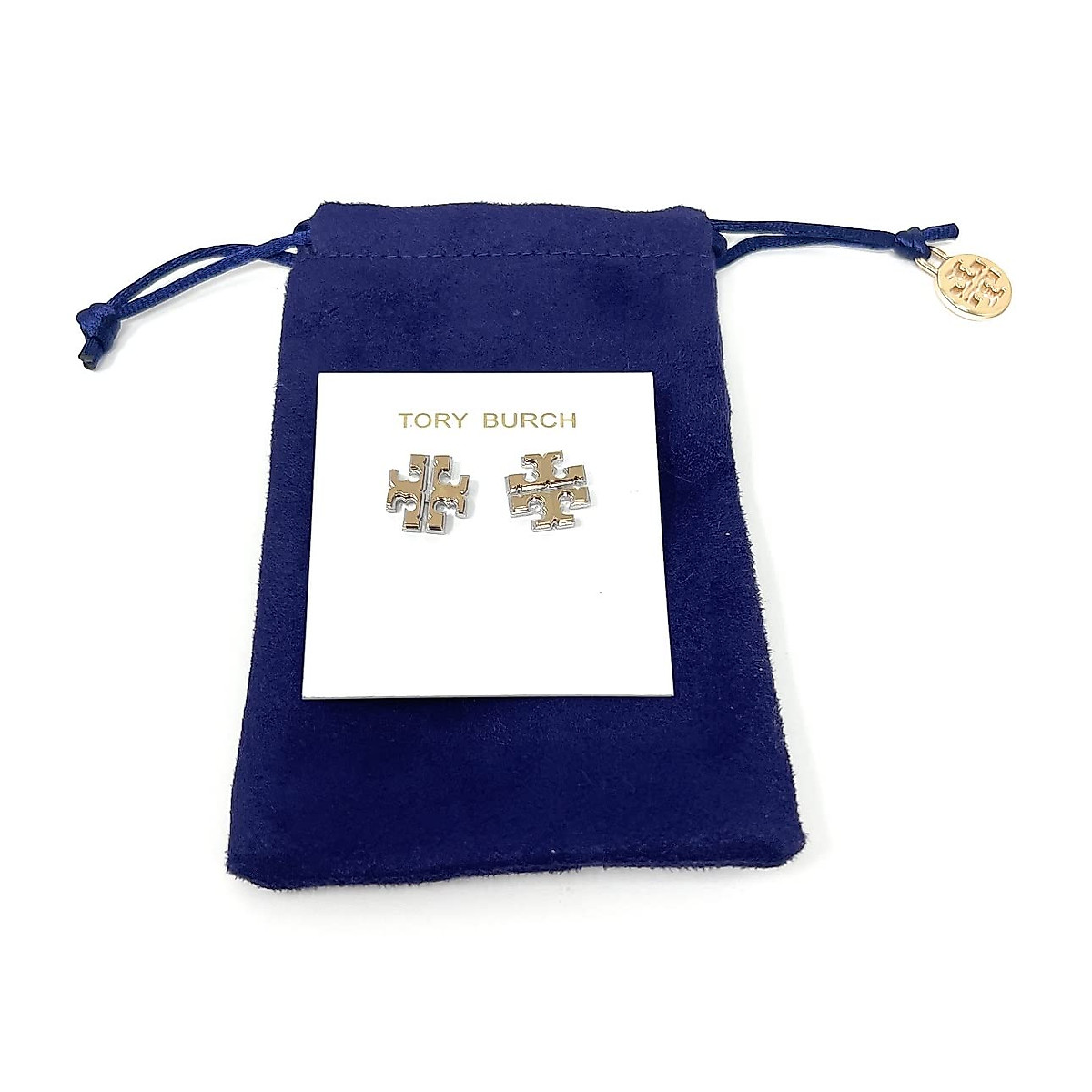 Tory Burch Extra Large Logo Stud Earring Two Toned Gold Silver 5/8'' WIde, Multi