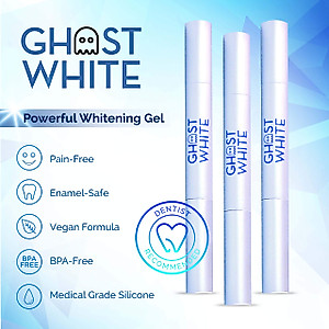 Ghost White Teeth Whitening Kit - Professional LED Light for Whiter Teeth Without Sensitivity, Includes 3 Smart Teeth Whitening Gel Refill Pens, Whitens in Less Than 10 Minutes