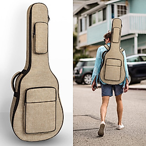LETSROCK Acoustic Guitar Bag with 0.5 Inch Thick Padding Fit 39 40 41 Inch Acoustic Classical Guitars Waterproof Guitar Gig Bag Guitar Case Khaki