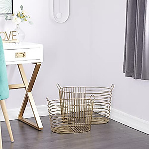 CosmoLiving by Cosmopolitan Metal Round Storage Basket with Handles, Set of 2 20", 17"W, Gold