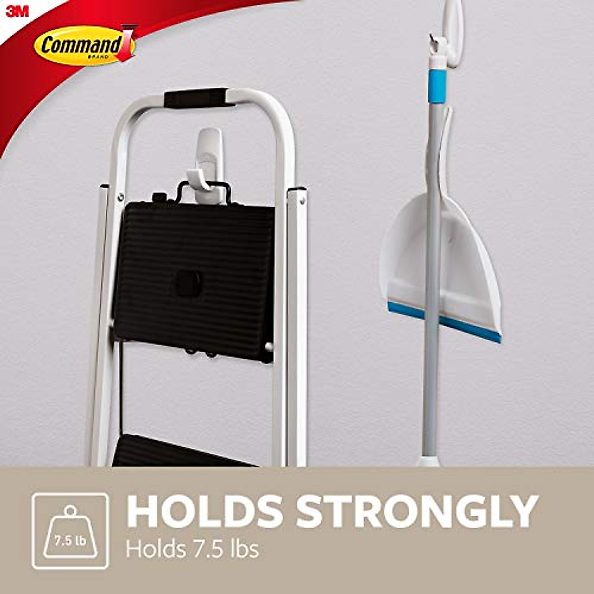 Command Jumbo Utility Hooks, Damage Free Hanging Wall Hooks with Adhesive Strips, No Tools Wall Hooks for Hanging Decorations in Living Spaces, 2 White Hooks and 4 Command Strips