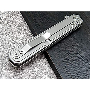 Ccanku C225 Folding Knives D2 Steel Blade TC4 Titanium Alloy Handle Knife Camping Outdoor EDC Tool Folding Knives (Gray)