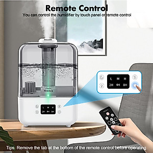 Humidifiers for Bedroom, Cool Mist Humidifiers for Large Room Home Baby, 5L Top Fill Ultrasonic Air Humidifier Quiet for Plants with Remote Control, Essential Oil Diffuser, Rotatable Nozzle - White