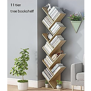 VERAMY 11 Tier Tree Bookshelf Tall Bookshelf 63.4 Inch Floor Standing Bookcase Large Capacity Bookshelf Organizer Shelves Storage Rack for Bedroom Living Room Study Room