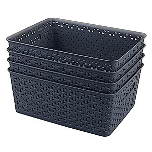 Neadas Plastic Woven Storage Basket, Plastic Weave Storage Bin, 4 Packs