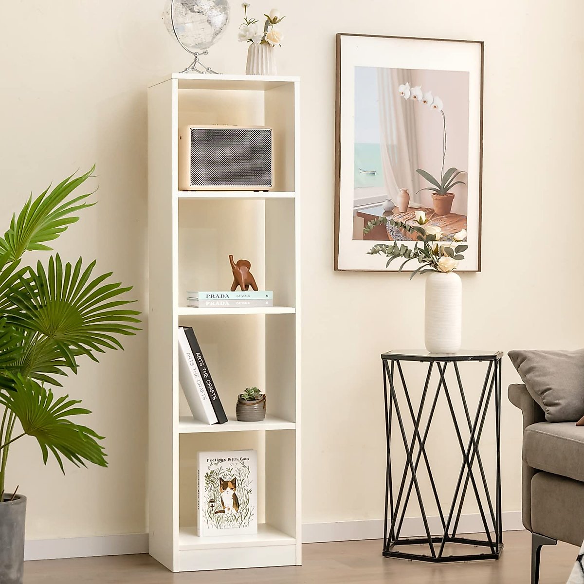 Tangkula 4 Cube Bookshelf, Freestanding 5 Tier Open Bookcase, Modern Cube Storage Organizer with Anti-toppling Device, Multipurpose Wooden Display Shelving for Living Room Study Office (1, 4-Cube)