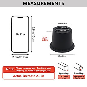 HANIHUA 6 Pack Furniture Risers Black Bed Risers 2 inch, Bed Lifts Risers for Sofa, Couch, Desk, Heavy Duty Bed Frame Risers Table Leg Extenders Supports Up to 1,300 Lbs